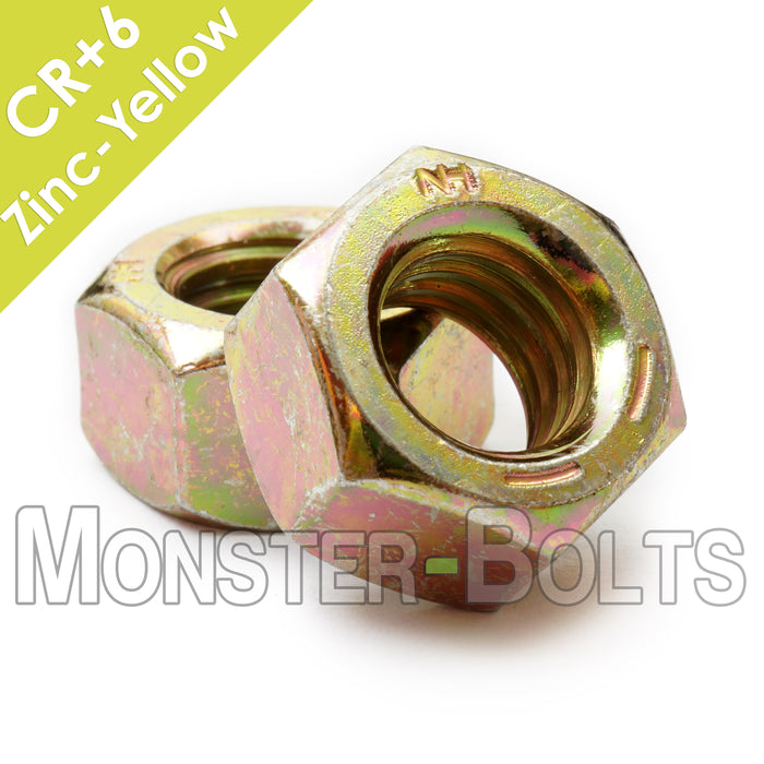 Bulk DIN 934 Class 10 Hex Nuts, Zinc Yellow CR+6, Metric Coarse & Fine RoHS