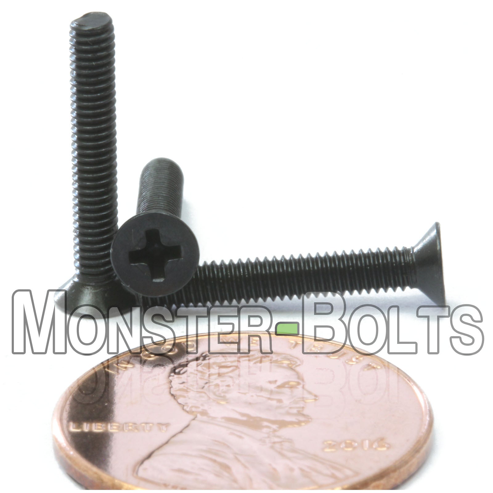 M2.5 Phillips Flat Head Machine screws Steel w Black Ox DIN 965 Coarse